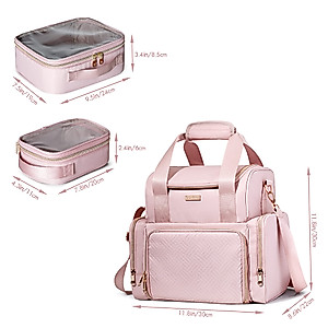 Prokva Large Makeup Cosmetic Bag with 3 Removable Case, Double Layer Travel Makeup Organizer Case with Inner Dividers and Makeup Brushes Storage Section, Pink (Patented Design)