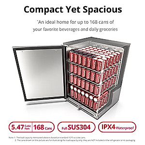 Frostronics 24 Inch 168 Cans Outdoor Beverage Refrigerator, 5.47 cu. ft. Built-in Beverage Cooler with Easy-Swap Reversible Door, 26°F Outdoor Beverage Fridge, SUS304, Lockable, ETL & NSF7 Certified