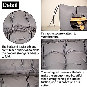 JKCJM Outdoor Bench Cushions, Garden Swing Seat Cushions with Backrest 2-3 SeaterOutdoor Swing Replacement Cushions, Waterproof,Washable,52 x 40 x 5 inches,Light Gray