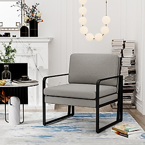 Andeworld Modern Accent Chair, Mid Century Living Room Armchair, Upholstered Linen Sofa Side Chair with Metal Legs for Reading,Lounging,Bedroom Apartment,Grey