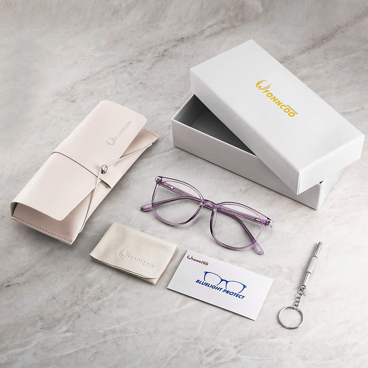 FONHCOO Blue Light Blocking Glasses Fashion Round TR90 Frame Transparent Eyewear Anti UV Blu-Ray Computer Glasses for Women Men (Purple)