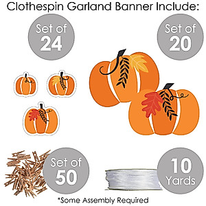 Big Dot of Happiness Fall Pumpkin - Halloween or Thanksgiving Party DIY Decorations - Clothespin Garland Banner - 44 Pieces