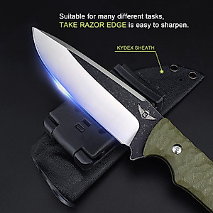 KOMWERO Fixed Blade Knife with Kydex Sheath, 4.52" Blade D2 Steel, Full Tang Knife with Green G10 Handle, Outdoor Hunting Camping Knife for Survival Hiking Bushcraft Fishing