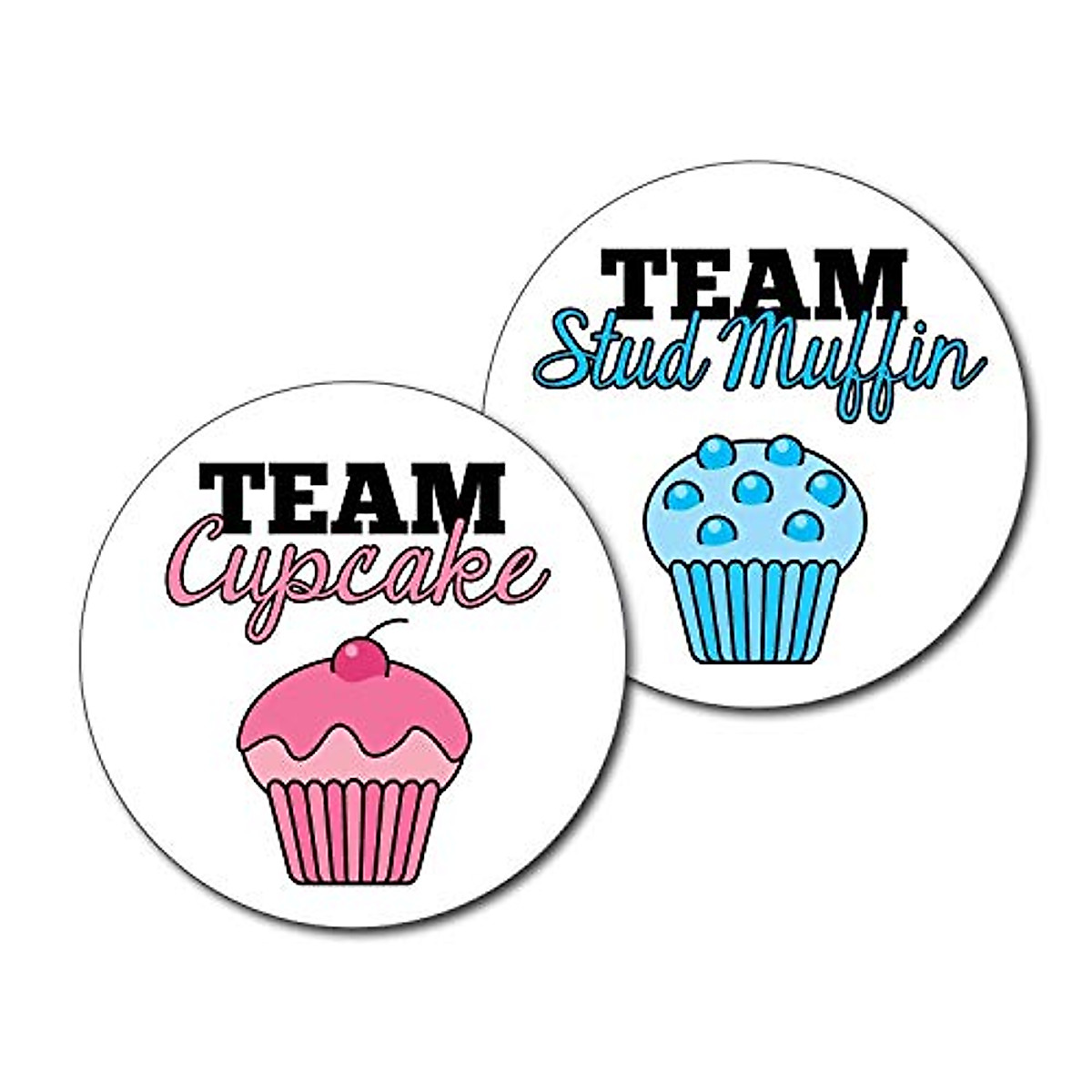 36 2.5-inch Team Cupcake and Stud Muffin Gender Reveal Party Stickers