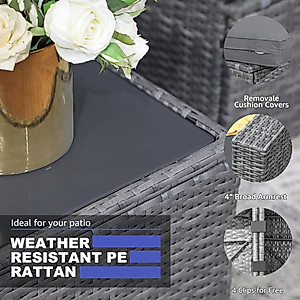 Patiorama Outdoor Wicker Loveseat 2 Pieces, All Weather Grey PE Rattan Sectional Corner Sofa Set, Additional Extra Chairs for Outdoor Sectional Sofa Set, Dark Grey Cushion