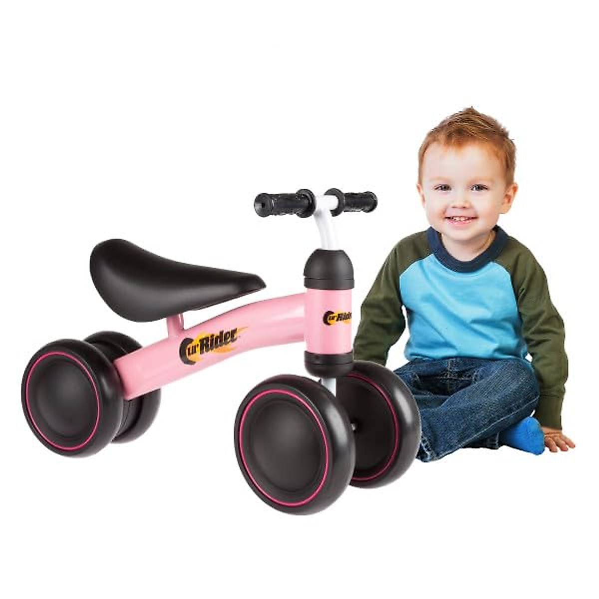 Ride On Mini Trike with Easy Grip Handles, Enclosed Wheels and No Pedals for Learning to Walk for Baby, Toddlers, Boys and Girls by Lil’ Rider (Pink)