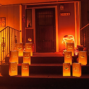 Mimorou 140 Pcs Halloween Pumpkin Bags Luminary Bags Cute Paper Lantern Candle Bags Flame Resistant Halloween Party Decoration, 7 Styles