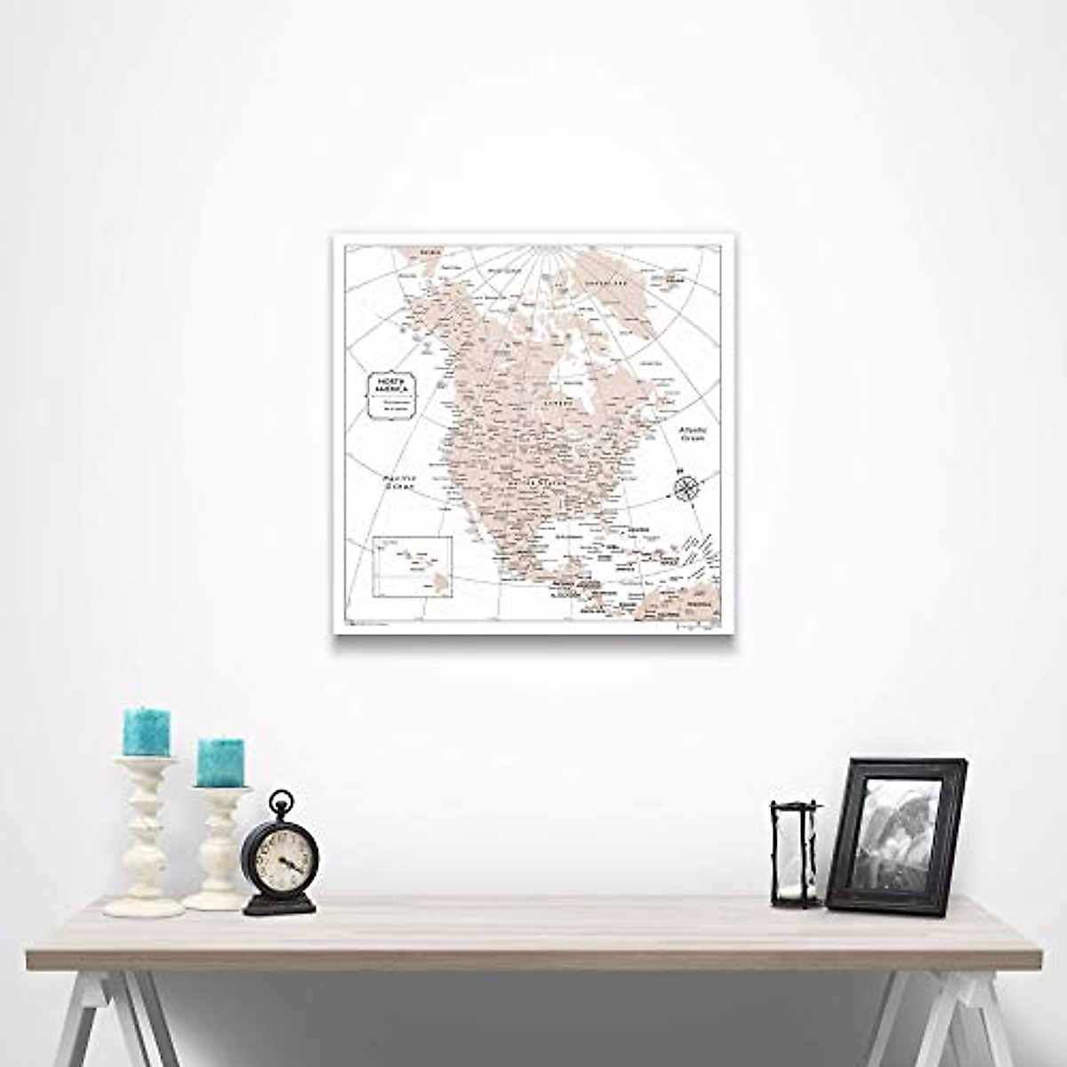 Push Pin North America Map Board - With Push Pins to Mark North America Travel - Handmade in Ohio, USA - Design: Light Brown Color Splash
