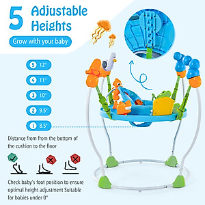 BABY JOY Ocean Discovery Baby Jumpers and Bouncers, Infant Activity Center with Music Lights Sounds, 360° Rotating Seat and 5 Adjustable Heights, Developmental Toys for 6-12 Months