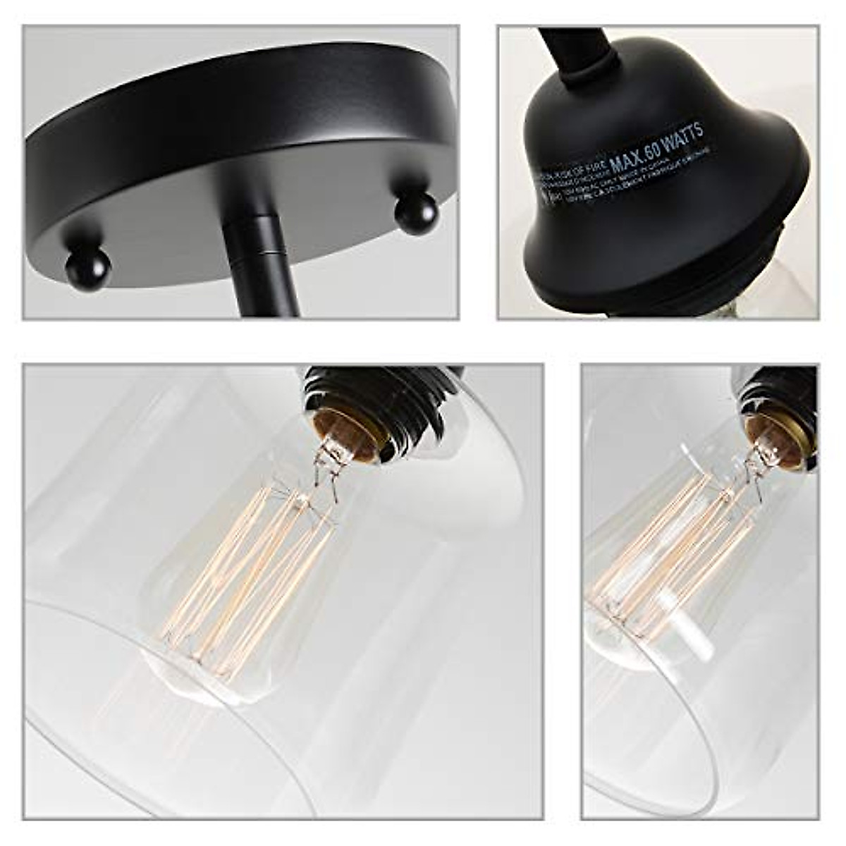 VILUXY Vintage Glass Pendant Light, Single Hanging Pendant Lighting, Black with Clear Glass Shade Classic for Farmhouse, Entryway, Dining Room, Kitchen Island, Foyer