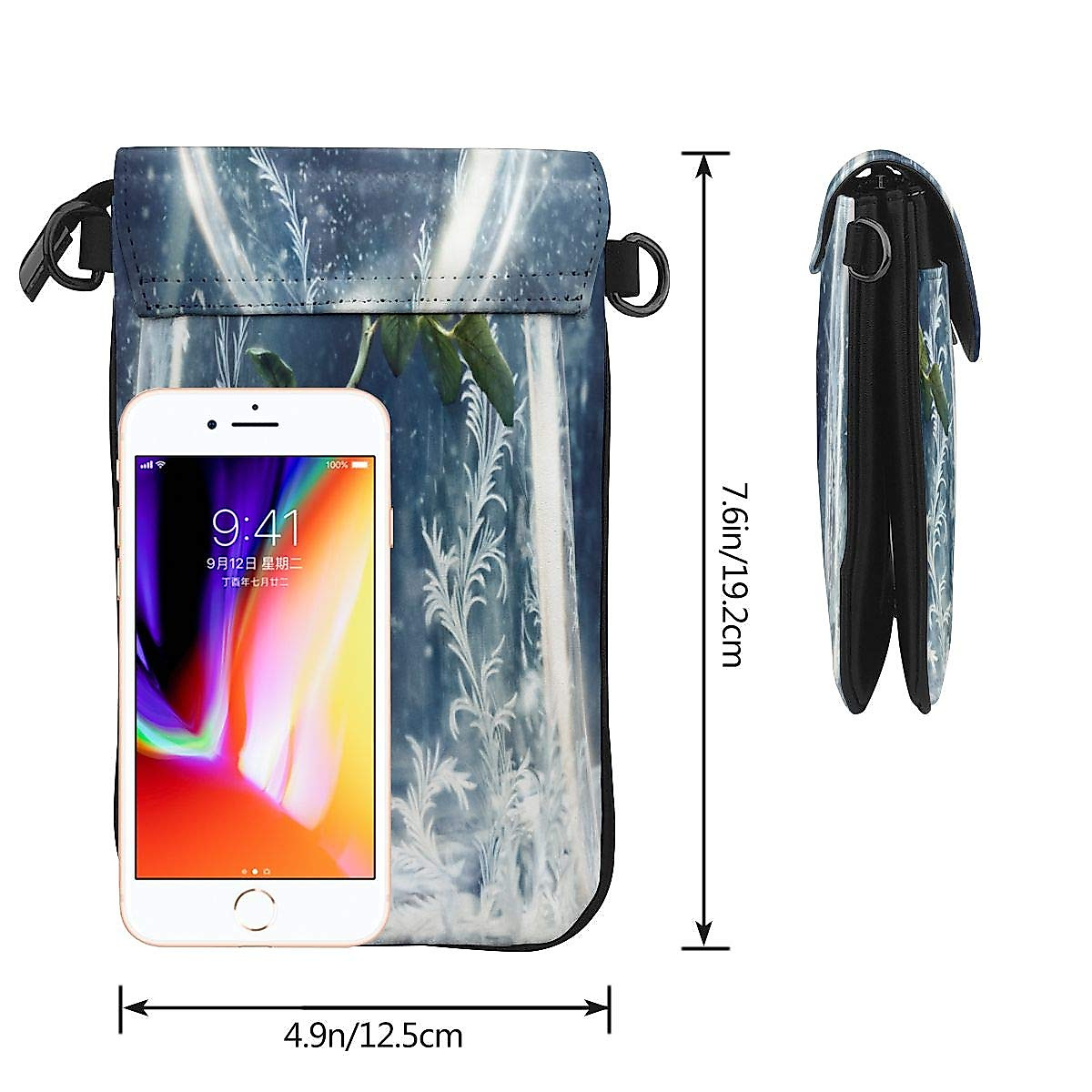 Perfect Gift - Stylish Beauty The Beast Rose Cell Phone Purse Wallet Big Pocket Small Crossbody Bags Adjustable Shoulder Strap Cellphone Pouch With Card Slots