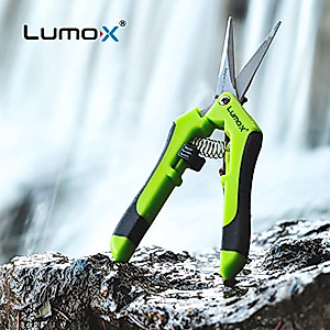 Lumo-X Trimming Scissors Pruning Snips with Titanium Coated CURVED Blades & STRAIGHT Blades for Precision Buds Trimming, Indoor/Outdoor Garden Trimming, Bonsai, Hydroponics (Green & Blue - Set)