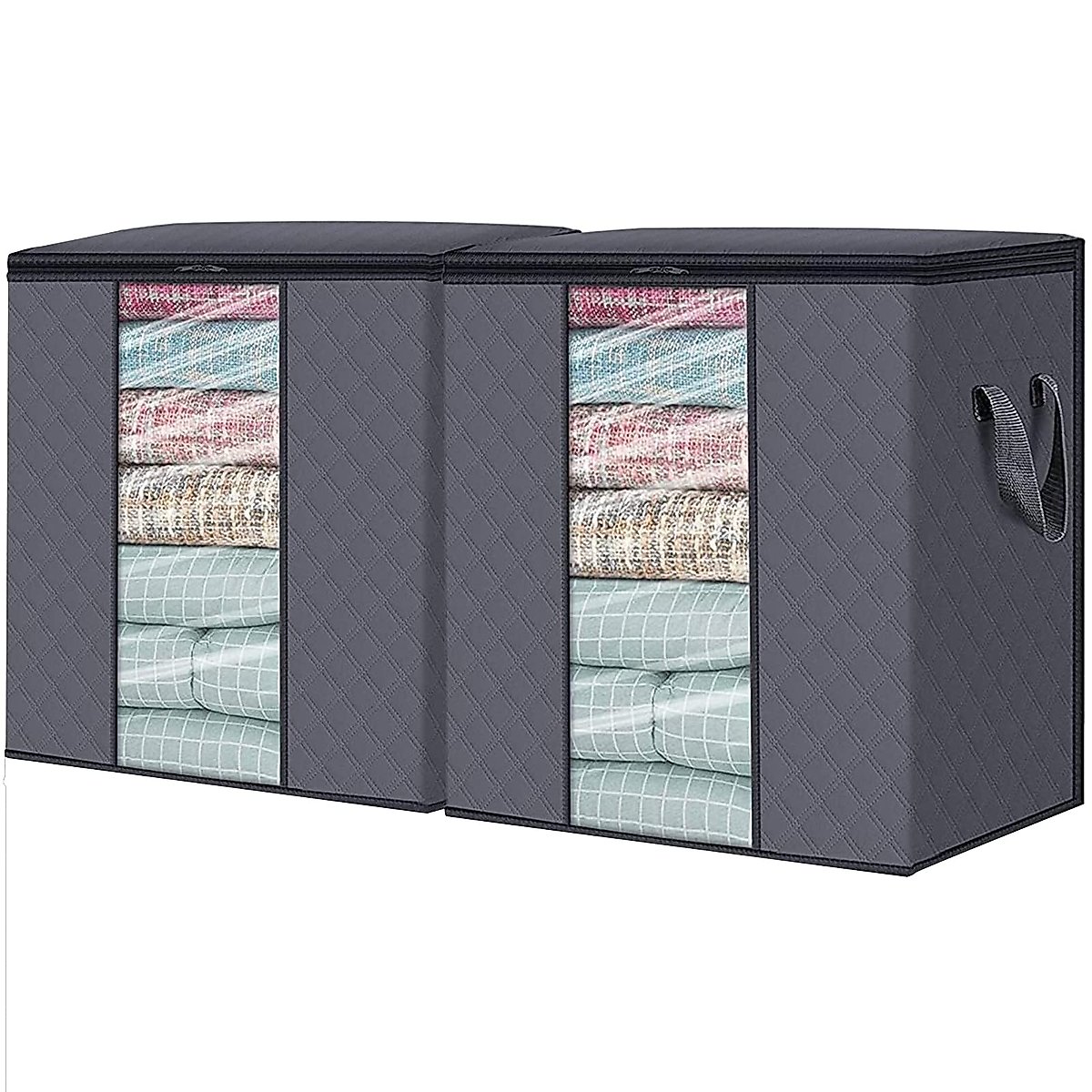 WISELIFE Storage Bags [2 Pack/100L] Large Blanket Clothes Organization and Storage Containers for Comforters,Bedding, Foldable Organizer with Reinforced Handle, Clear Window, Sturdy Zippers,Gray