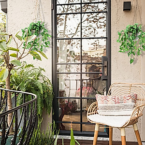 TNNTOPELE Fake Hanging Plants with Pots, 2 Pack Artificial Faux Anthurium Leaf Hanging Basket Plant for Wall Home Room Indoor Outdoor Decor