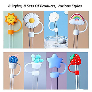 8pcs Drinking Straw Covers Cap, Lovely Cartoon Reusable Drinking Straw Tips Lids, Straw Toppers for Tumblers, Portable Cute Straw Tips Covers, Dust Proof Plugs Cap Protector (8 different patterns)