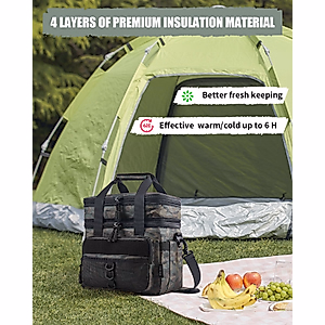 JOYHILL 18 L Tactical Lunch Box - Insulated, Leakproof, and Expandable Double-Deck Cooler Bag for Work, Camping, Picnic - Durable Black Lunch Bag for Adults,24 Can