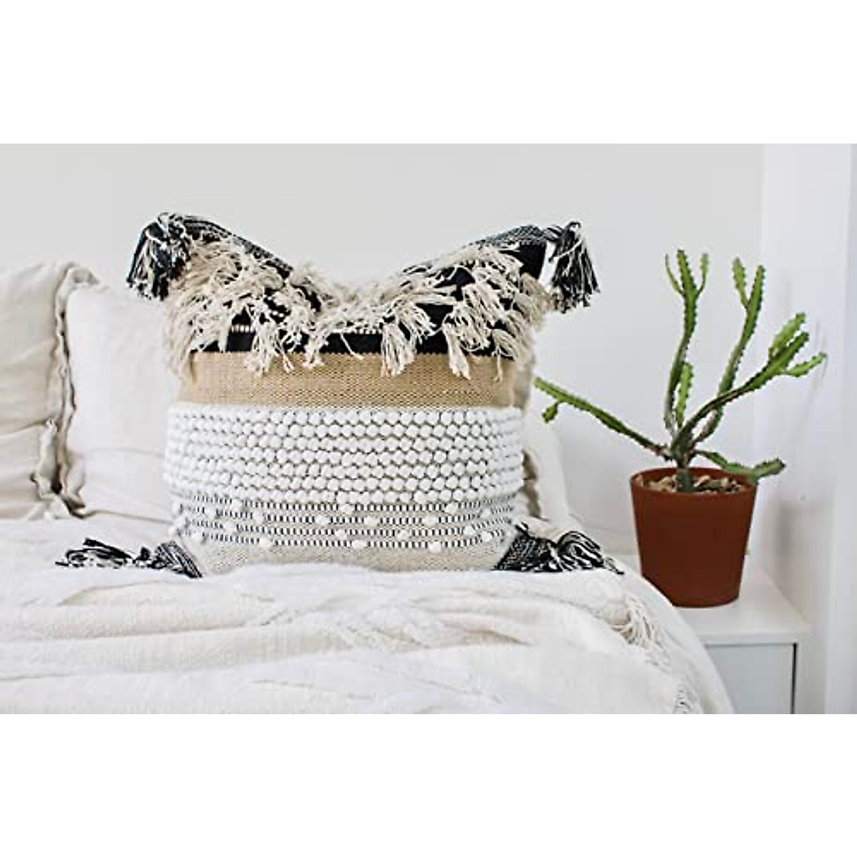 CASA BOHO Pillow Cover Decorative Throw Pillows for Bed 20x20 Pillow Covers Decorative Pillows Boho Pillows Black White Tan
