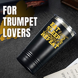 Onebttl Trumpet Gifts for Men, Trumpet Travel Mug for Music Lover, Trumpet Lovers, Sons, Grandson on Christmas, Birthday, Stainless Steel 20Oz Tumbler, Black - Eat Sleep Trumpet Repeat