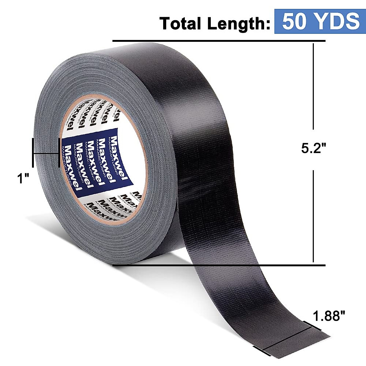 Black Duct Tape Heavy Duty - 1.88 in 50 YDS Waterproof No Residue Tearable Large Max Strength Adhesive Duct Tape for Outdoor Use,Multi Purpose Home Repair,Industrial Professional Fix 1 Roll