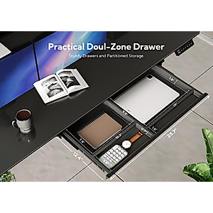 INNOVAR Glass Standing Desk with Drawers, 48×24 Inch Adjustable Stand Up Desk, Quick Install Home Office Computer Desk, Black