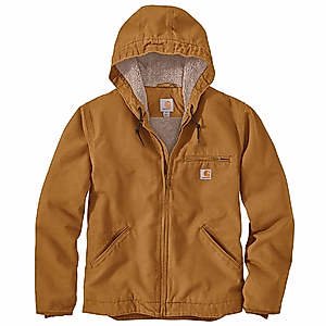Carhartt mens Relaxed Fit Washed Duck Sherpa-lined Jacket Work Utility Outerwear, Carhartt Brown, X-Large US