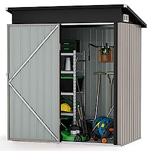 Aoxun 3.1 x 5.6 FT Outdoor Storage Shed - Storage Sheds Galvanized Metal Shed with Air Vent and Door, Tool Storage Backyard Shed Bike Shed, Tiny House Garden Tool Storage Shed for Backyard Patio Lawn