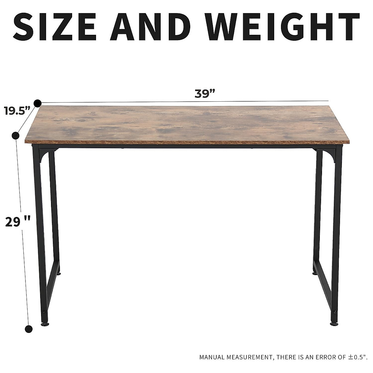 39 Inch Computer Desk, Office Desk Gaming Desk with Metal Frame, Writing Workstation for Home Office, Space Saving Computer Table for Small Space (Brown) 39x19.6x29