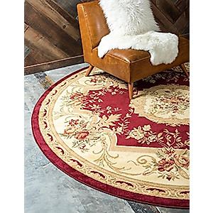 Unique Loom Versailles Collection Traditional Classic Floral Motif Area Rug (6 ft Round, Burgundy/ Ivory)