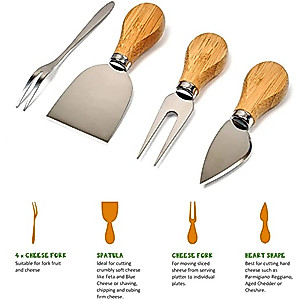 ROYAMY Bamboo Cheese Board Set with 3 Stainless Steel Knife, Meat Charcuterie Platter Serving Tray, Perfect Choice for Wedding Birthdays Christmas Anniversary Housewarming Kitchen Personalized Gift