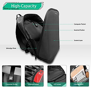 Crelander Laptop Backpack, Waterproof Backpack Smart LED Dynamic Backpack Luggage Bag Cycling Travel Daypack WIFI Bluetooth Connection Rucksack Personalized Gifts for Men Women (Black)