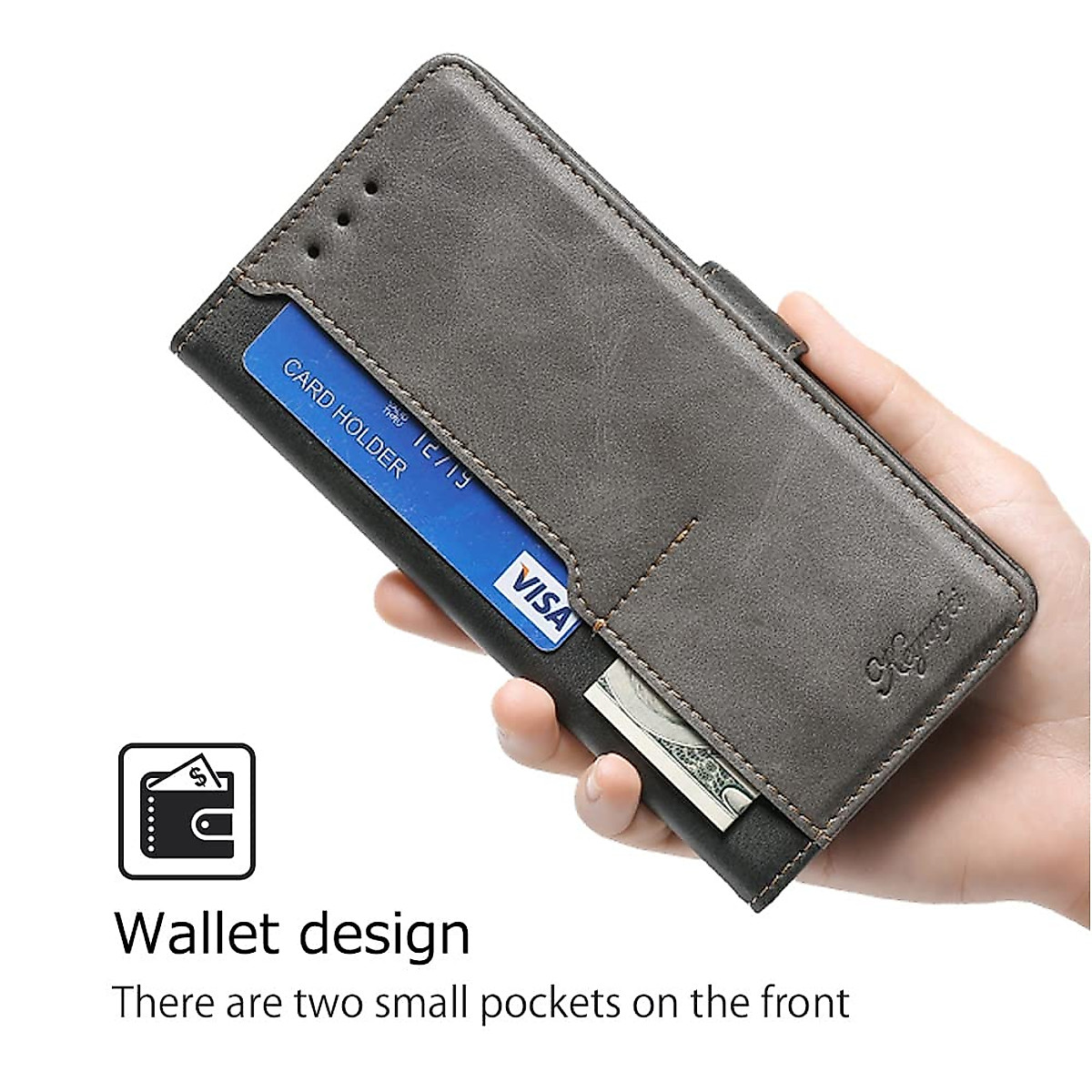 Fansipro Wallet Folio Case for Oppo Reno 2 Z, Premium PU Leather Slim Fit Cover for Reno 2 Z, 2 Card Slots, Friendly Fit, Black & Gray