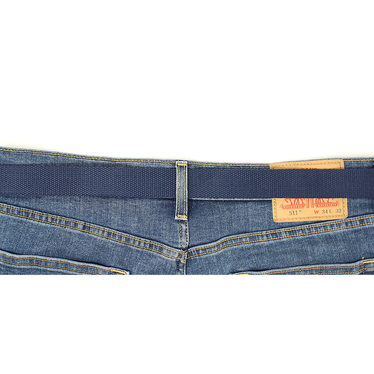 Canvas Web Belt Military Style with Antique Brass Buckle and Tip 50" Long (Navy)