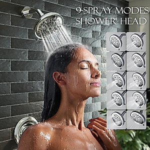 HIMK Shower Tub Faucet Set - Shower Faucet and 9 Modes Rain Shower Head with Single Handle Shower Trim Kit, Bathtub Faucet Shower System with Shower Valve, Chrome