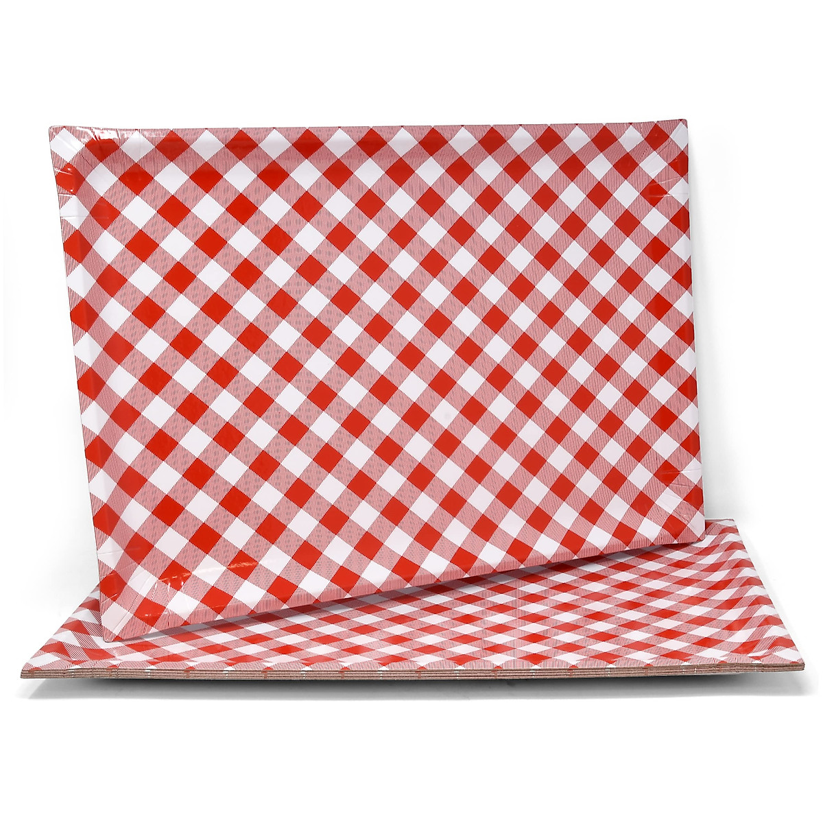 10 Disposable Red & White Gingham Serving Trays Large 10.75" X 15.75" Heavy Duty Rectangle Paper Cardboard BBQ Tray for Dessert Platter Cupcake Display Birthday Party Tableware Supplies