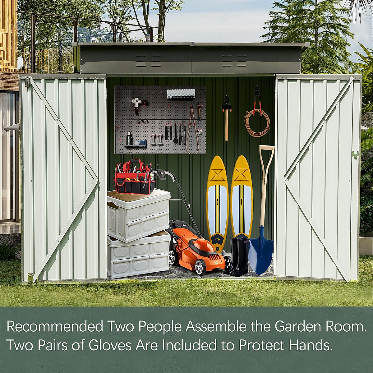 onesaimei 6×4 FT Outdoor Storage Shed, Waterproof Metal Tool Shed & Steel Garden Shed with Lockable Door for Backyard, Patio, Lawn