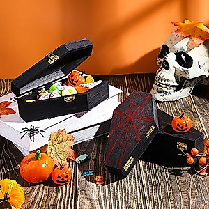 Thyle 4 Pack Unfinished Halloween Coffin Boxes Wood Coffin Shaped Boxes with Hinged Lids for DIY Crafts Wooden Coffin Boxes for Treats Favors Decoration Jewelry Casket Coffin (Black Burlywood,7 Inch)