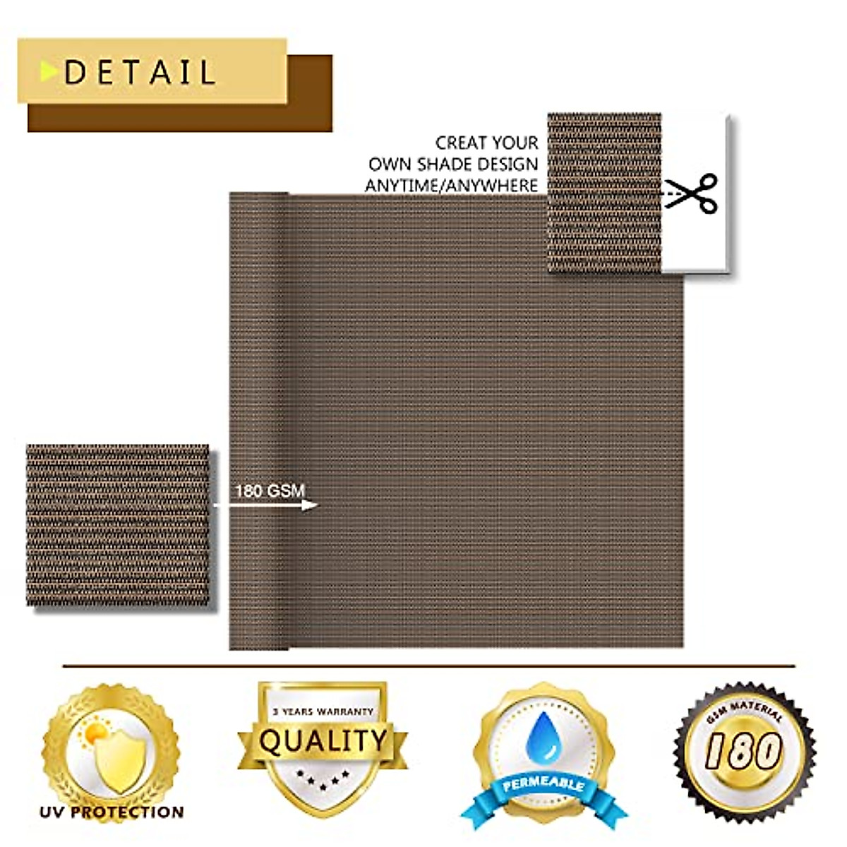 COARBOR 6'x15' Outdoor Shade Fabric Cloth Material Roll for DIY Pergola Cover Carport Patio Deck Backyard Garden Plant Shade Cover Yard Balcony Privacy Shade Screen Brown