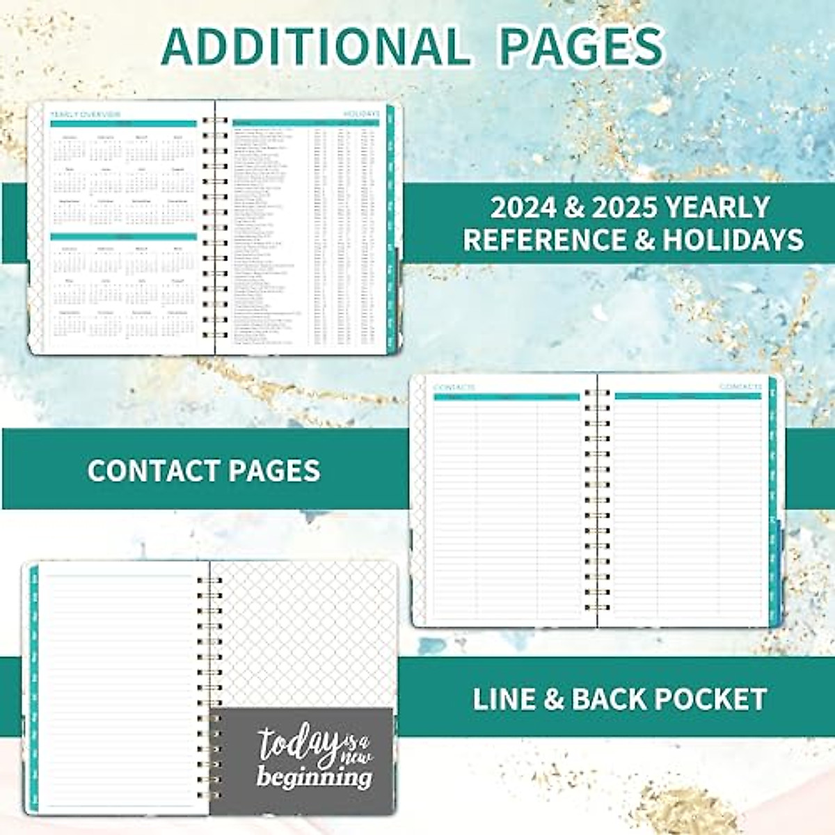 2024 Planner - 2024 Planner Weekly and Monthly, Jan 2024 - Dec 2024, Planner 2024 with Tabs, 6.3" x 8.4", 2024 Calendar Planner with Back Pocket + Thick Paper + Twin-Wire Binding