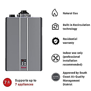 Rinnai RU199iN Condensing Tankless Hot Water Heater, 11 GPM, Natural Gas, Indoor Installation