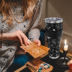 Goth Black 40 Oz Tumbler with Handle and Straw, Large Big Stainless Steel Vacuum Insulated Tumbler Iced Coffee Cup Water Bottle Travel Mug, Witchy Gothic Gifts Decor Accessories Stuff, Halloween Gifts