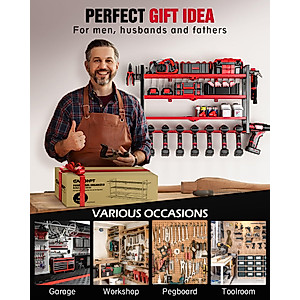 EACONPT Power Tool Organizer, 4 Layer Metal Tool Organizers and Storage, 11 Drill Holder Wall Mount, Power Tool Organizer Wall Mount, Heavy Duty Tool Organizer for Garage Storage, Gifts for Men, Red