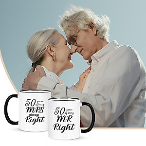 YHRJWN - 50th Wedding Gifts, 50 Years of Being Mr & Mrs Always Right Mug Set, Best 50th Wedding Gifts Ideas for Parents Couple, White with Black Handle 11 Oz