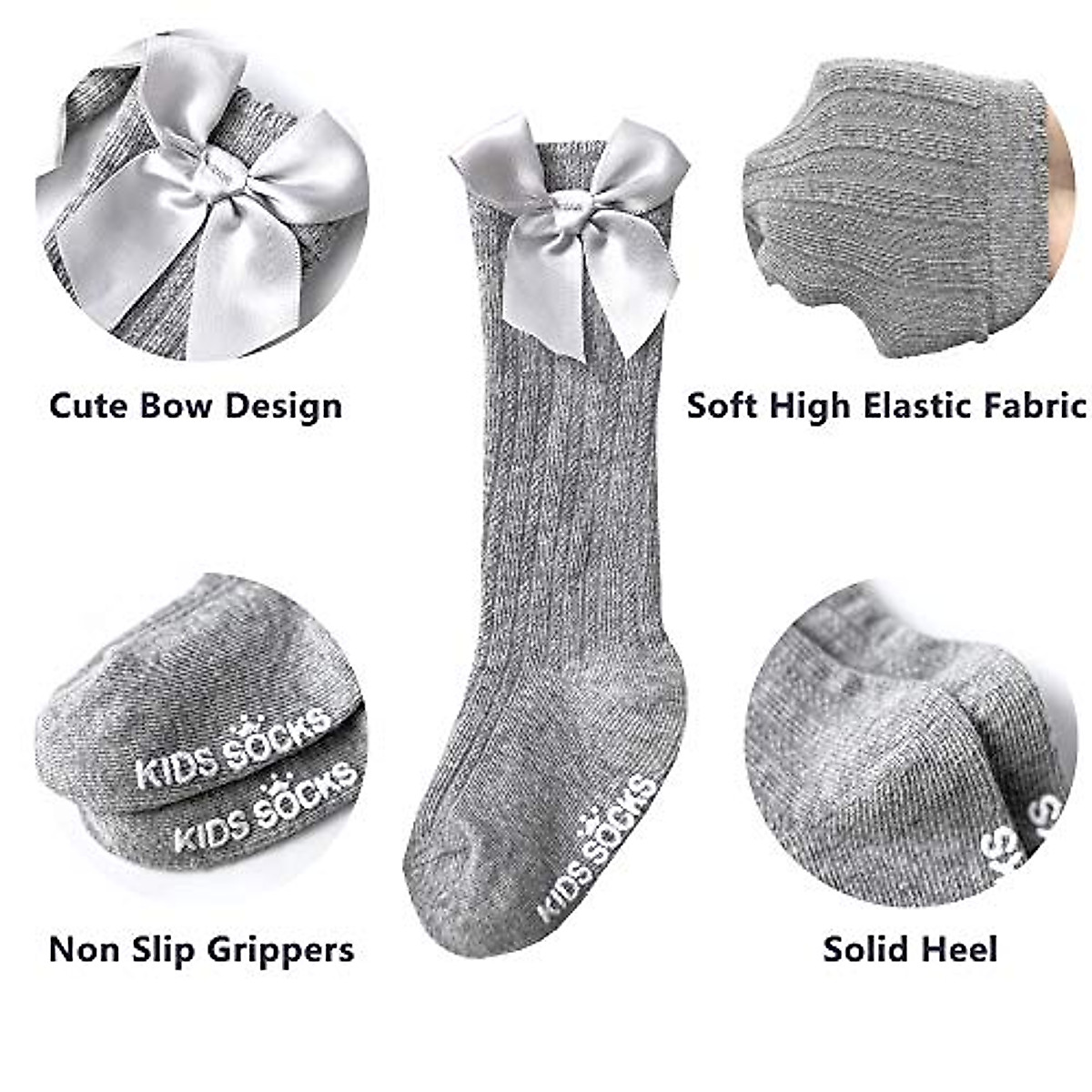Sarfel Toddler Girl Knee High Socks Baby Non-Slip Socks Infant Long Tube Ruffled Stockings Gifts 5 Pairs Bow 12-36 Months