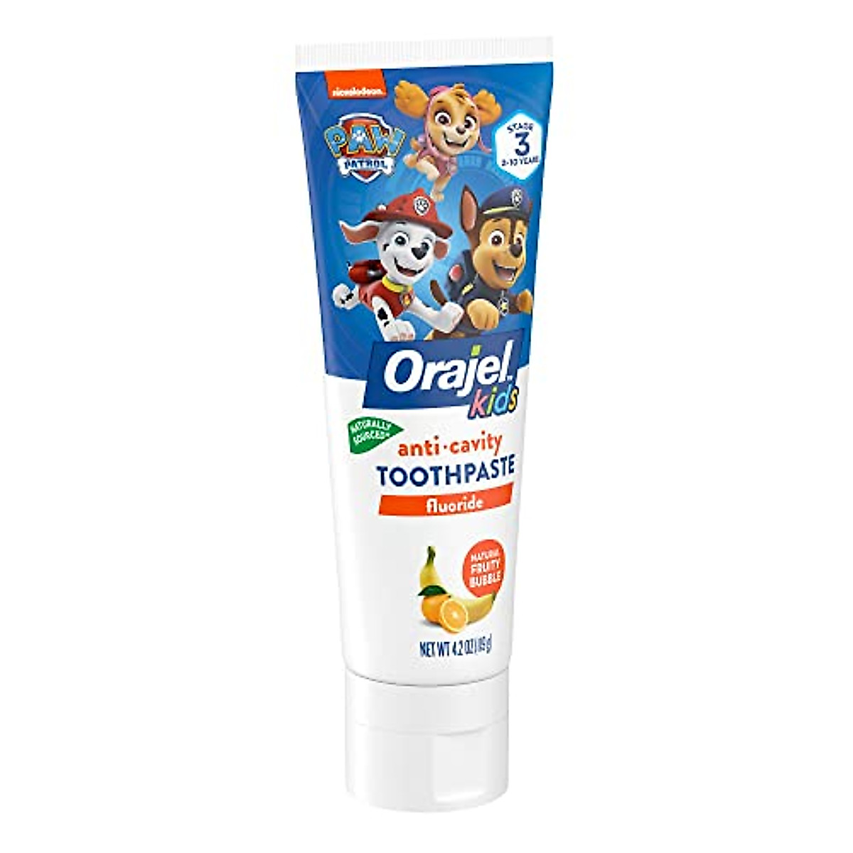 Orajel Kids Paw Patrol Anti-Cavity Fluoride Toothpaste, Natural Fruity Bubble Flavor, 4.2oz Tube