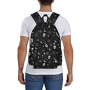 Black Gothic Skull Moon Cat Backpack Casual Sports Bookbag Unisex Travel Laptop Backpacks
