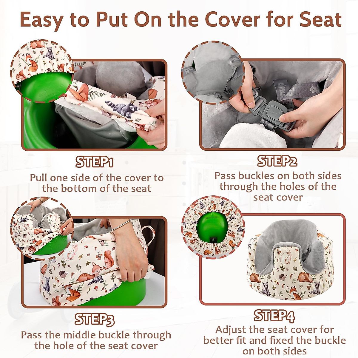 Baby Seat Cover Compatible with Bumbo Seat, Soft Comfortable Seat Cover for Baby Girl Boy, Breathable Removable Cover for Baby Seat, Machine Washable, Watercolor Animal