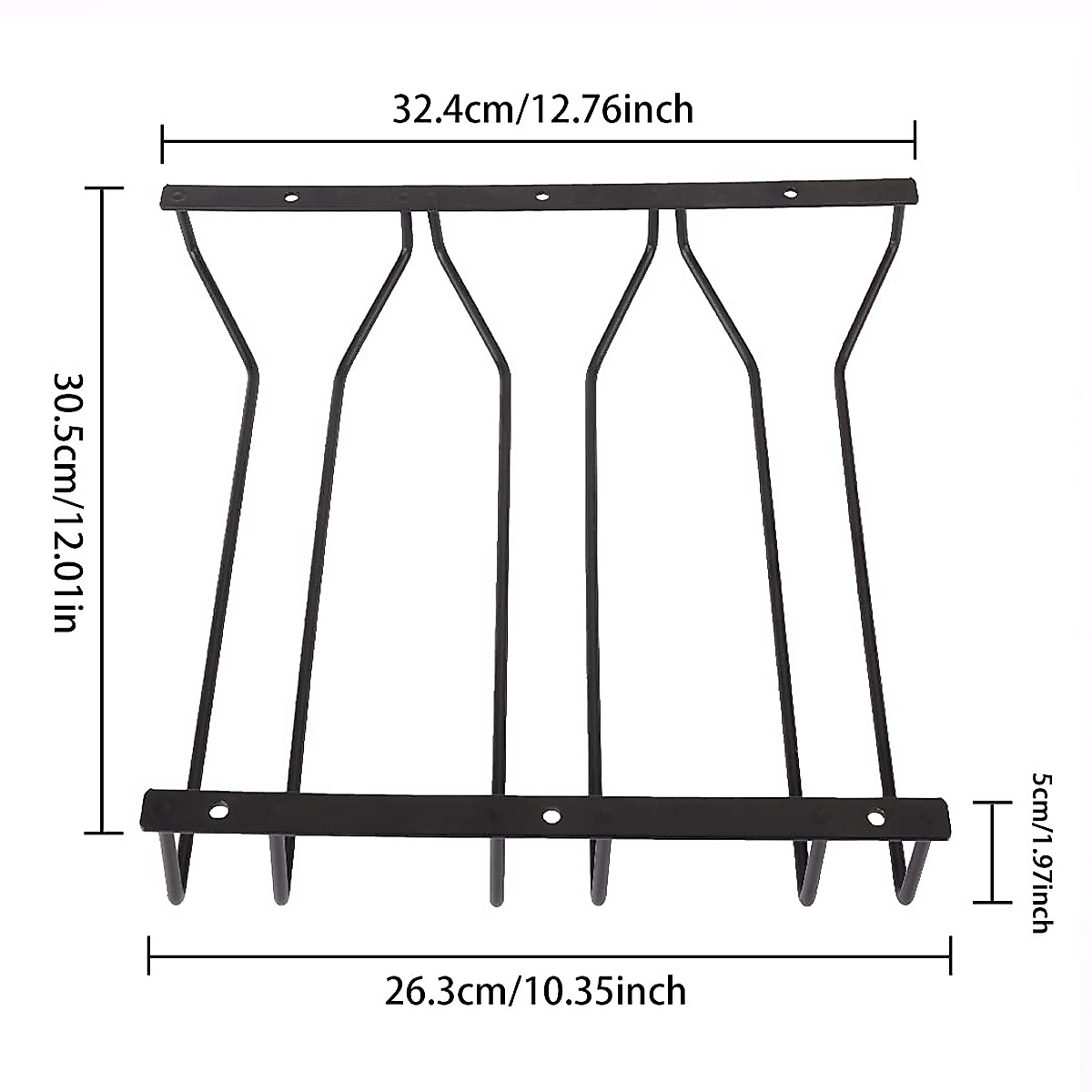 Dianoo 30.5cm Black Wine Glass Rack, Wine Glass Holder Under Shelf, Stemware Rack Under Cabinet, 3 Rows