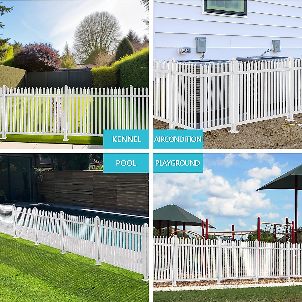 Coarbor 1 Set 84"x38.6" Vinyl Picket Fence Panels White Straight PVC Garden Decorative Fence for Yard Border Vinyl Outdoor Fence Pet Barrier Temporary Small Dog Fence (34 Pickets)