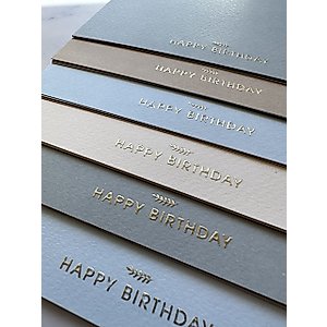 RUN2PRINT Happy Birthday Cards With Envelopes & Stickers - Elegant Dusty Blue Emboss Gold Foil Pressed - Blank Notes Wedding, Bridal, Baby Shower, Business and Formal All Occasion Cards (Dusty Blue)