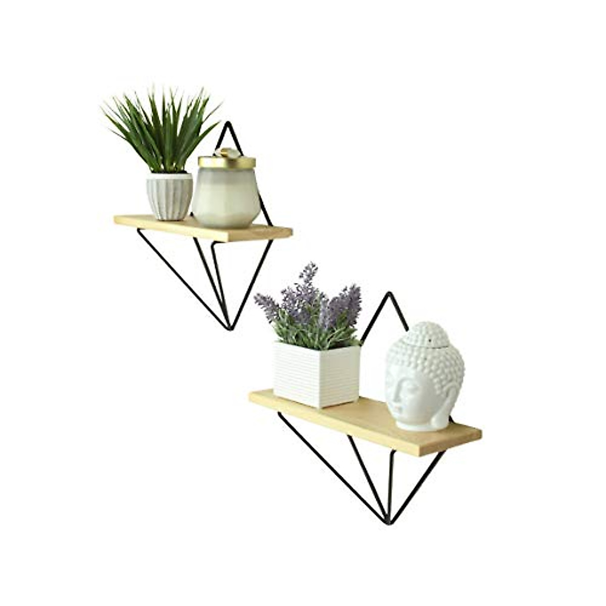 Essential Home Design Floating Geometric Shelves Set of 2, Hanging Floating Display for Bathroom, Nursery, Bedroom, Office, Living Room